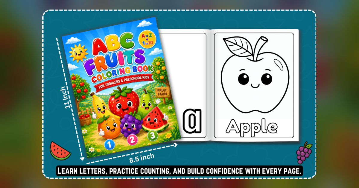 ABC Fruits Coloring Book — Paperback (8.5 x 11 in) — Coloring Page World